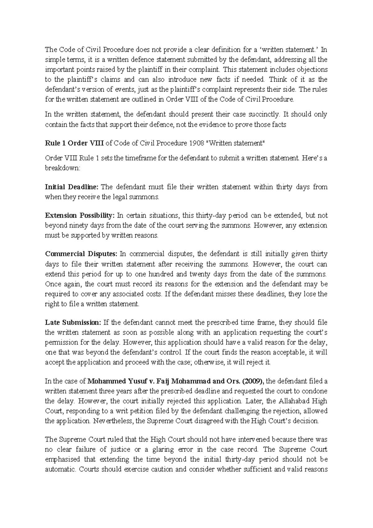 Written Submission CPC Order 8 - The Code of Civil Procedure does not ...