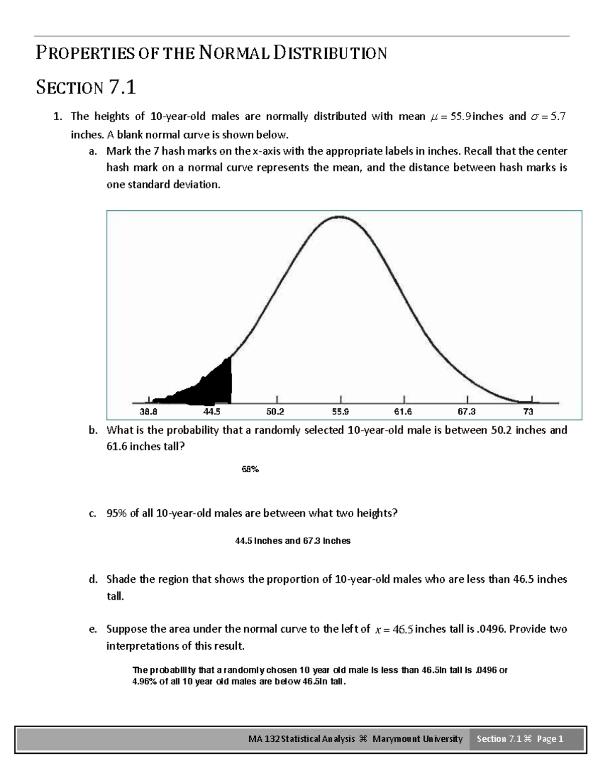 Math handout 7.1 - MA 132 Statistical Analysis Marymount University ...