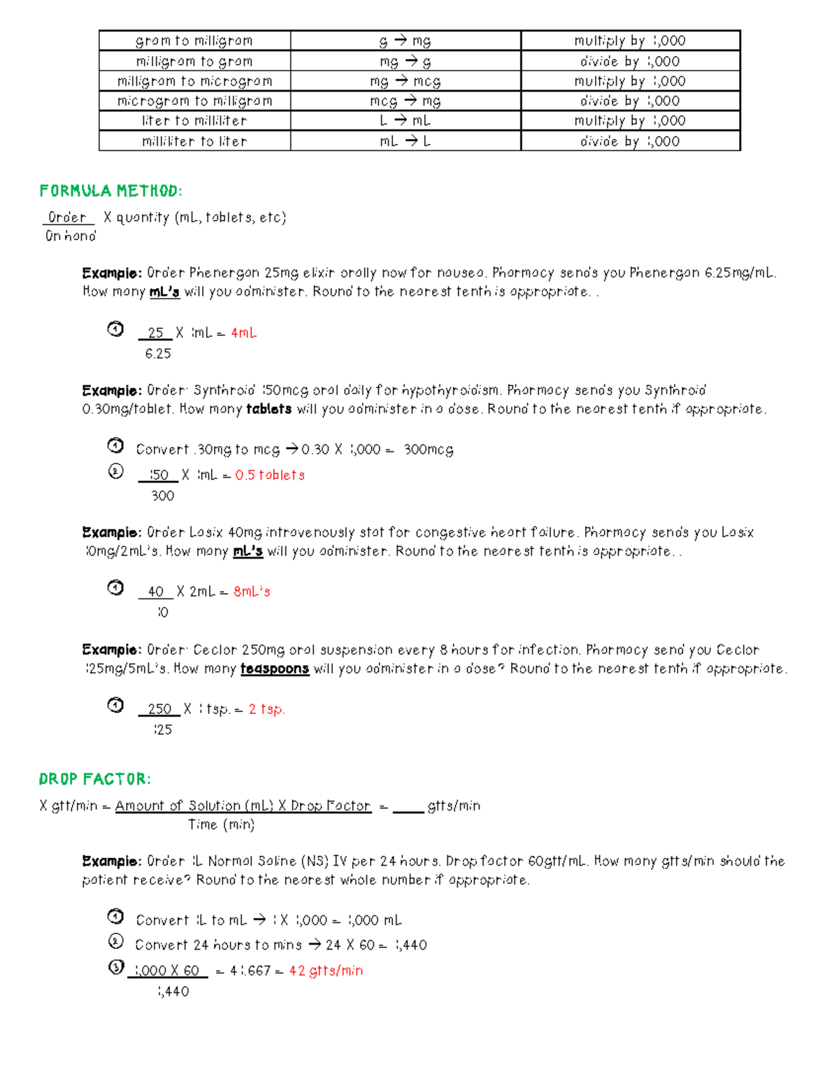 Formulas - Med Math 1 - Ya welcome - gram to milligram g à mg multiply ...