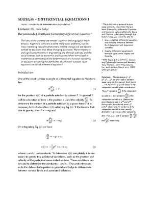 Bernouli Differential equation - MATH 365 - DIFFERENTIAL EQUATIONS II ...