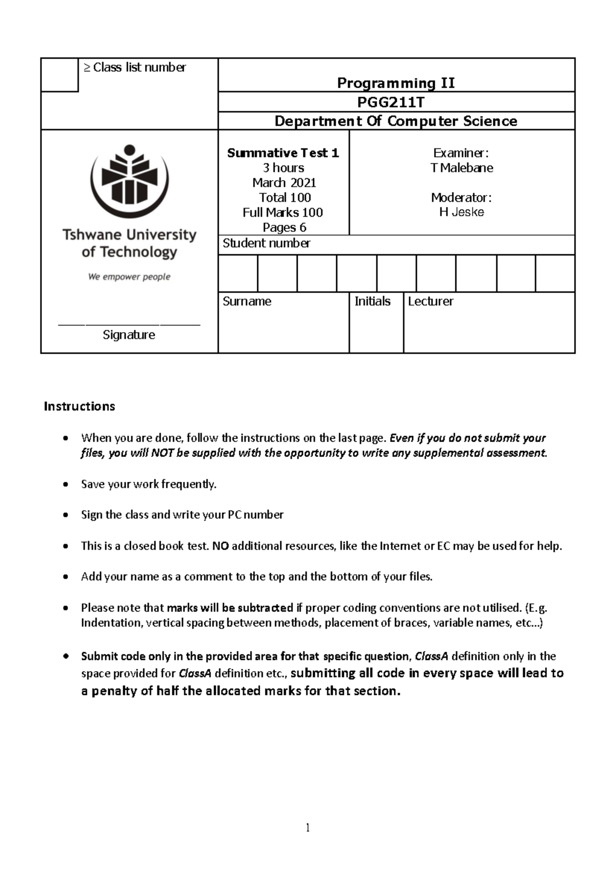 Summat 1 PGG211T S220 - It's helpful - Class list number Programming II ...
