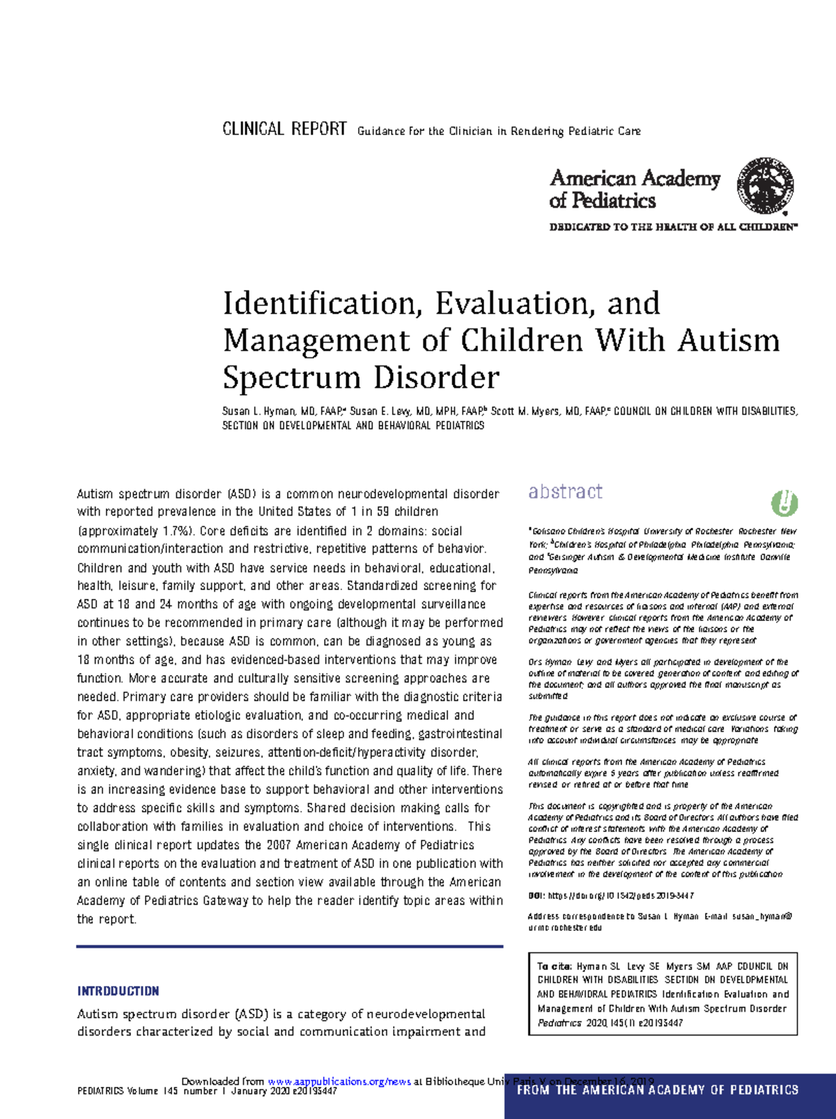 Identification Evaluation and Management of Children with ASD ...