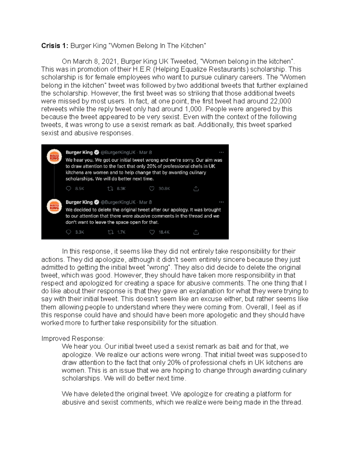 Document Analysis 4 - Crisis 1: Burger King “Women Belong In The ...
