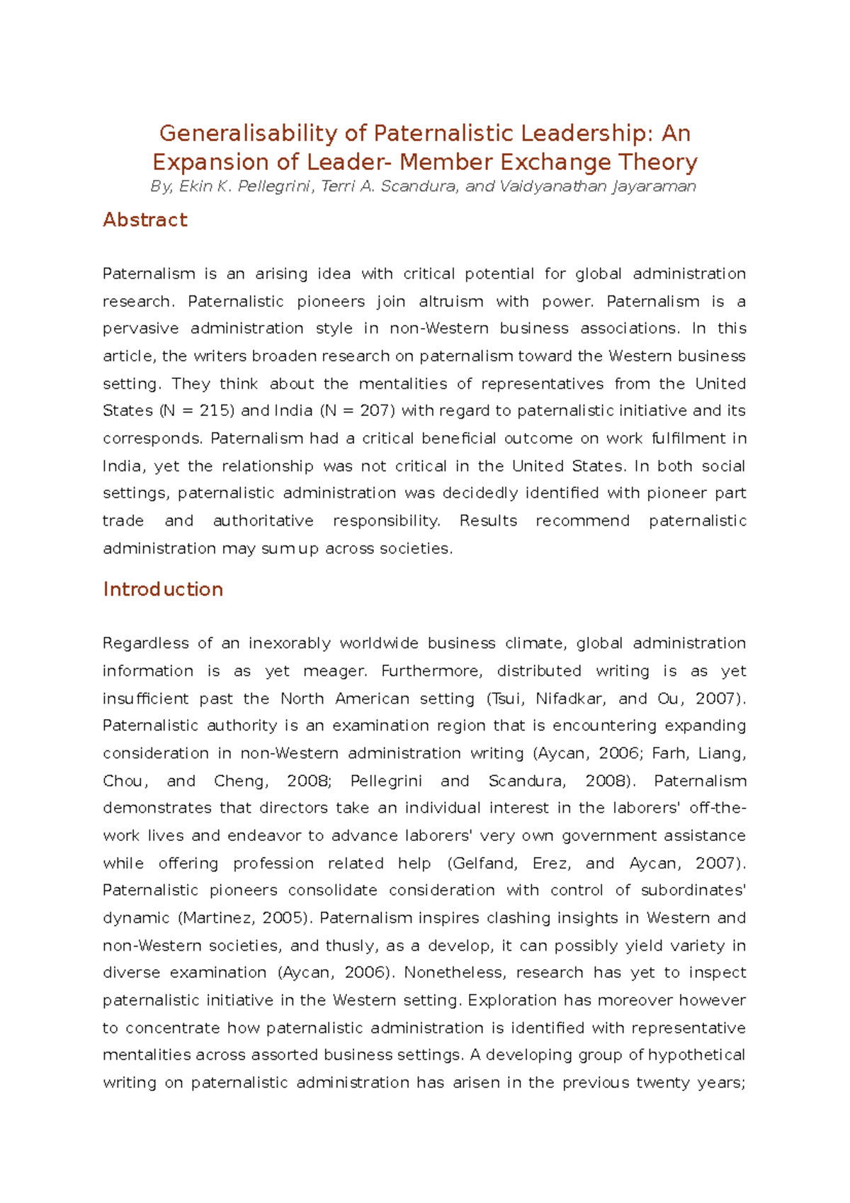 Cross- cultural generalisability of paternalistic leadership ...