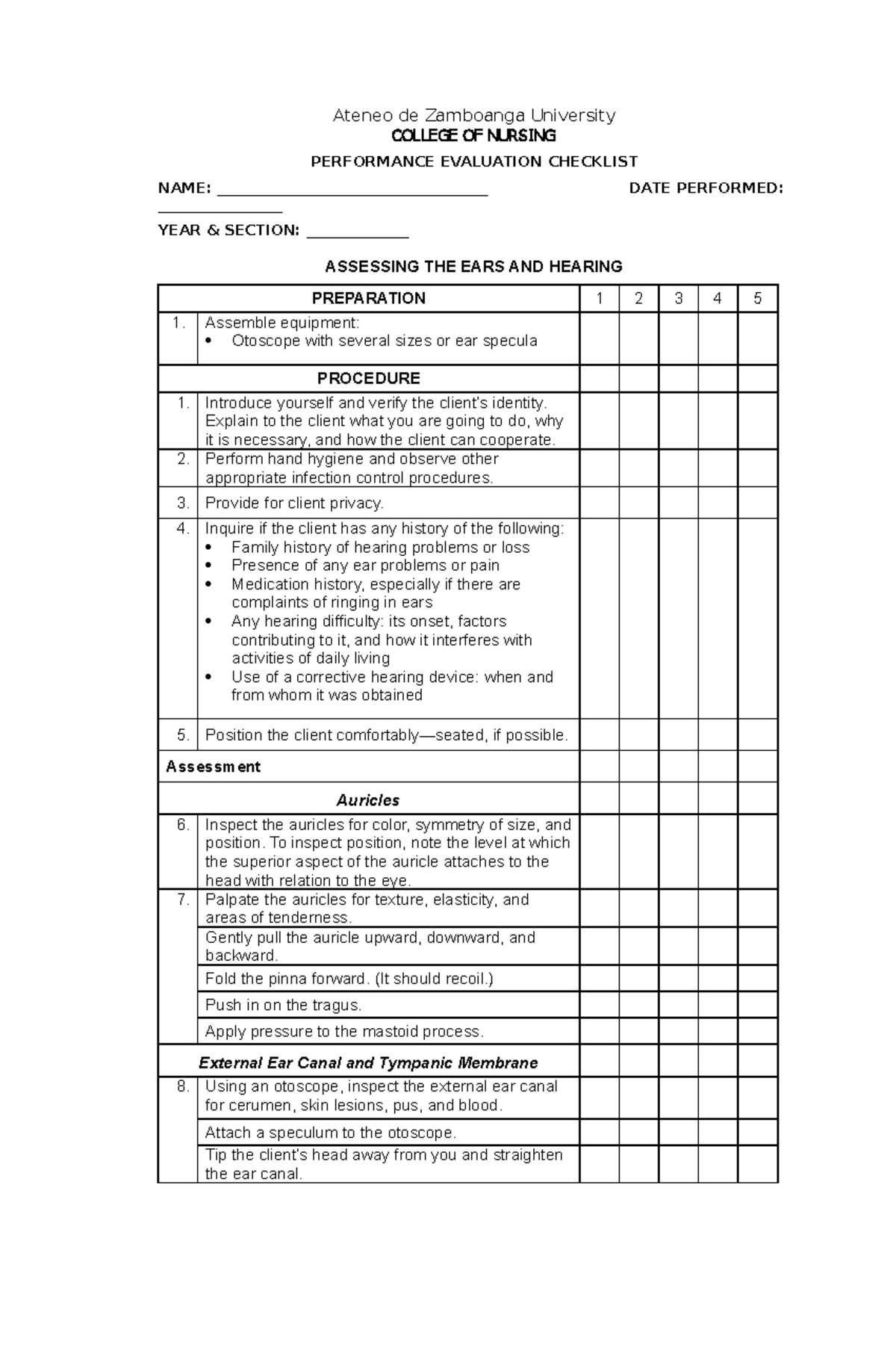 EARS AND Hearing Return Demonstration - Ateneo de Zamboanga University ...