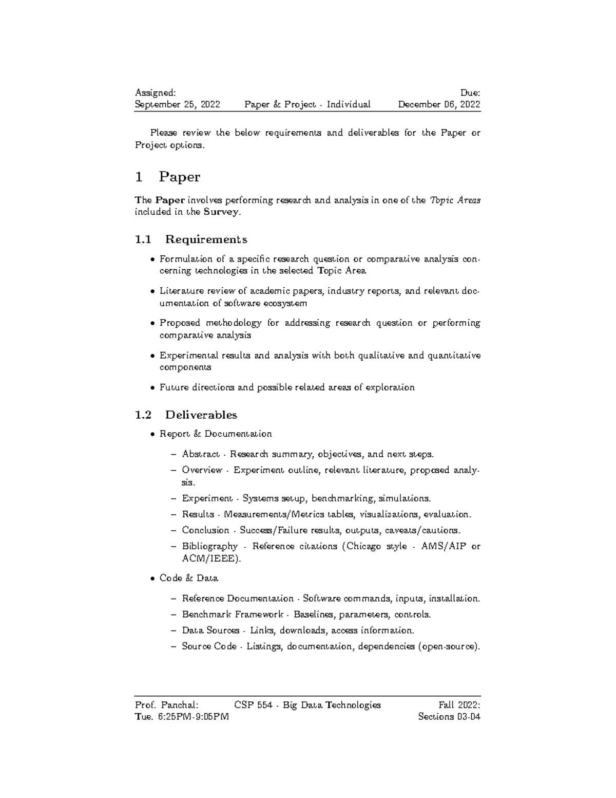 Paper and Project Individual - Assigned: September 25, 2022 Paper ...