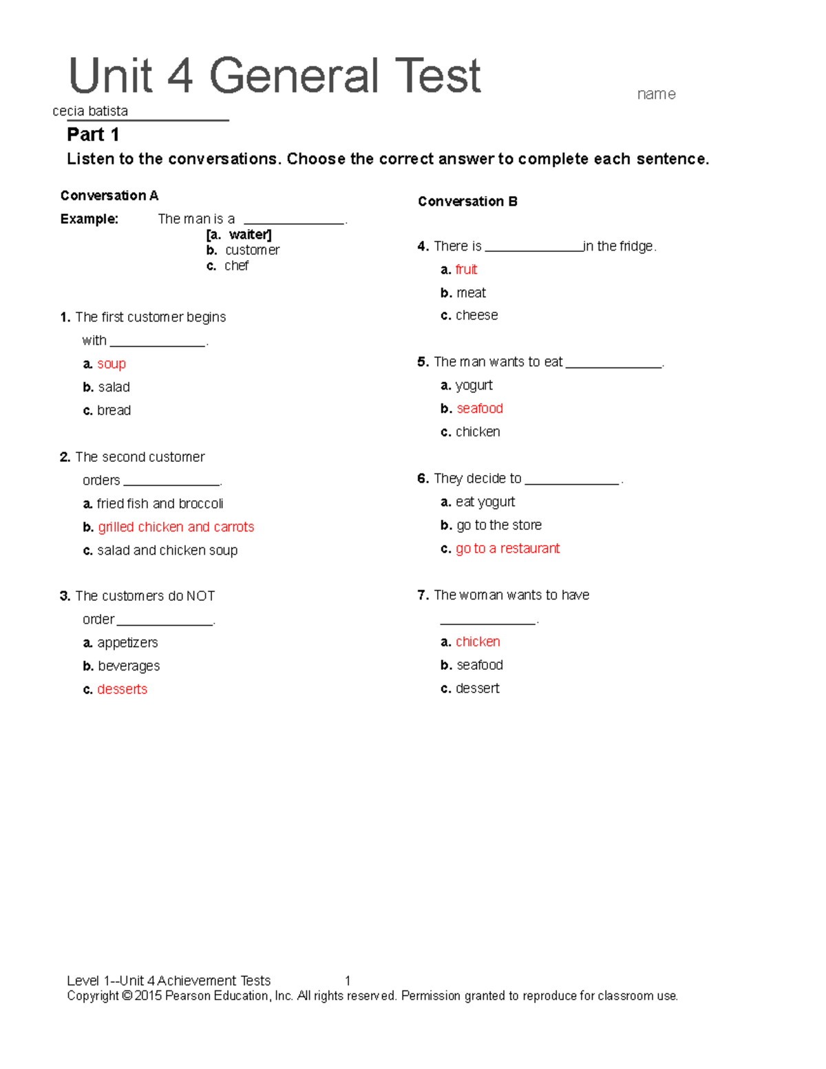 Taller ingles 4 - Level 1-Unit 4 Achievement Tests 1 Copyright © 2015 ...
