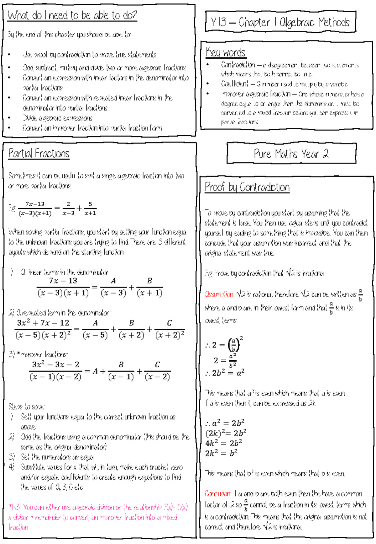 Yr 13 Pure Knowledge Organisers - Y13 – Chapter 1 Algebraic Methods Key words: Contradiction – a ...