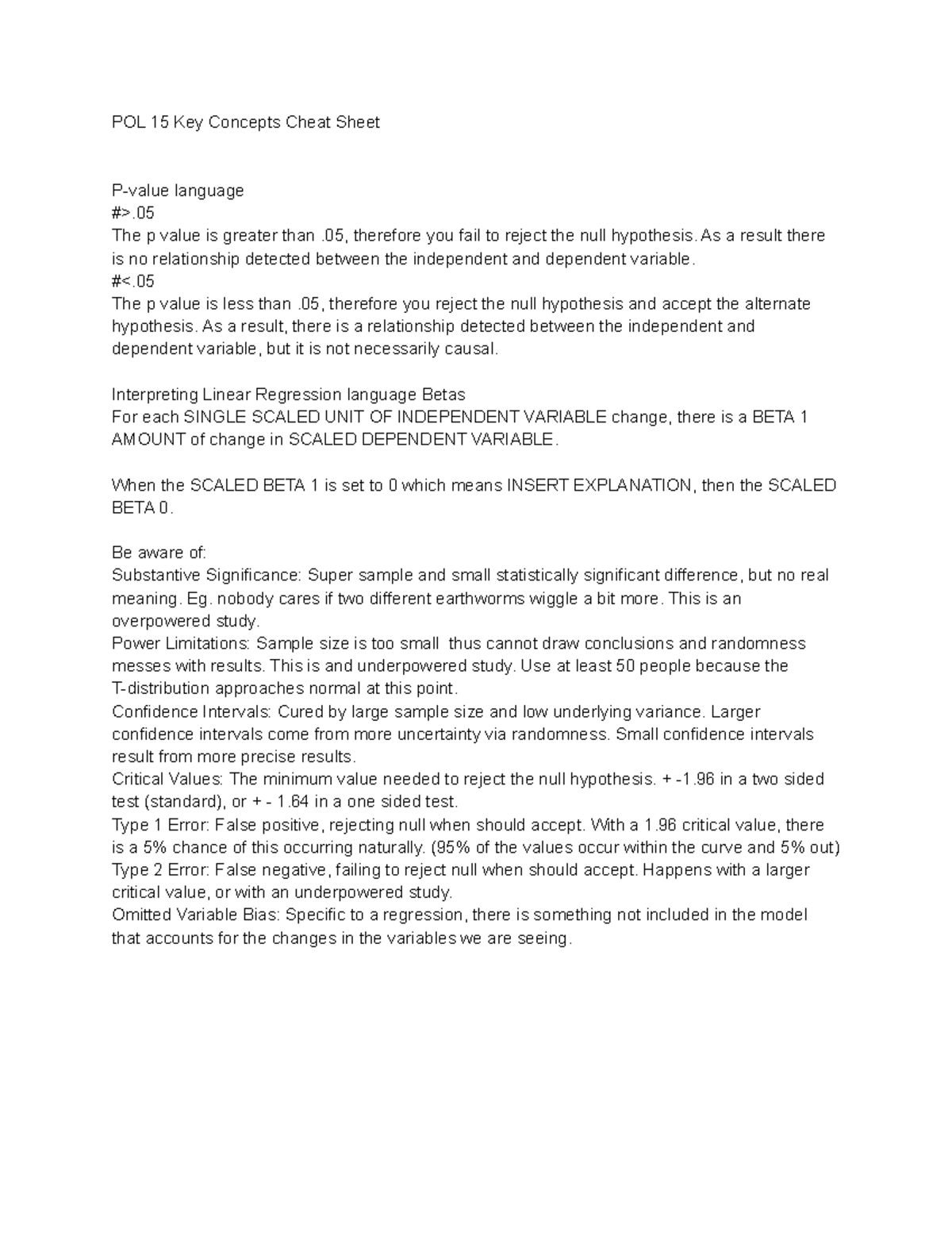 PS 15 exp - POL 15 Key Concepts Cheat Sheet, helpful for coding - POL ...