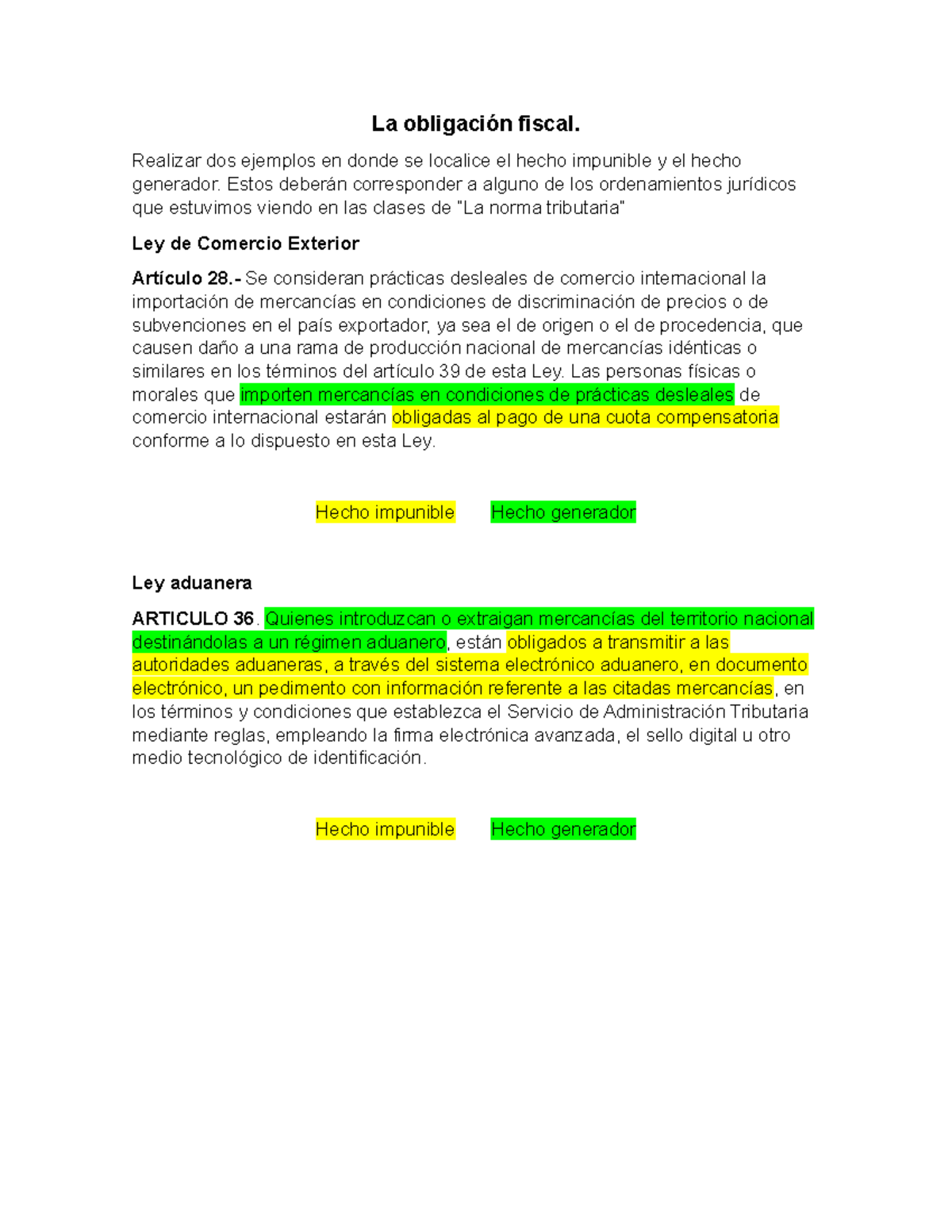 La obligación fiscal - El hecho impunible y hecho generador - La ...