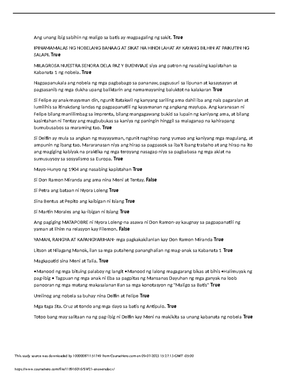 GED117 T or F - Ang unang ibig sabihin ng maligo sa batis ay ...