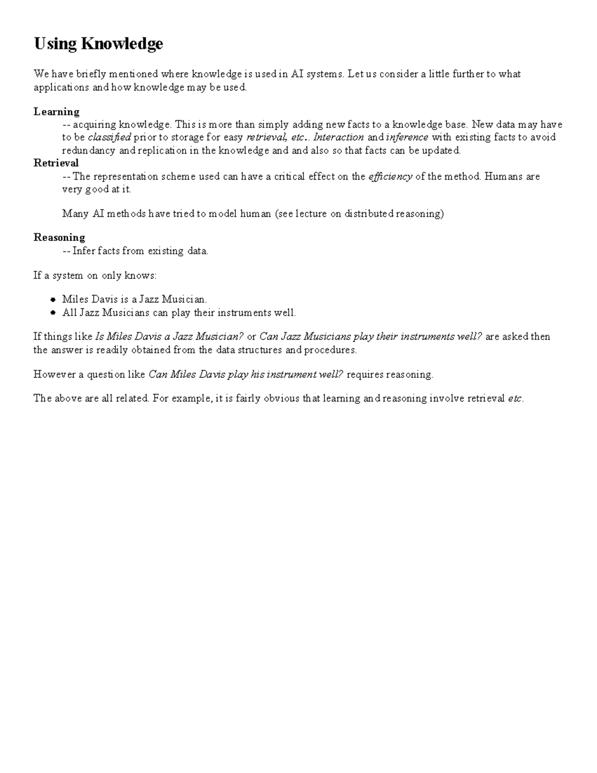 3.2.2 Using Knowledge - notes - Using Knowledge We have briefly ...