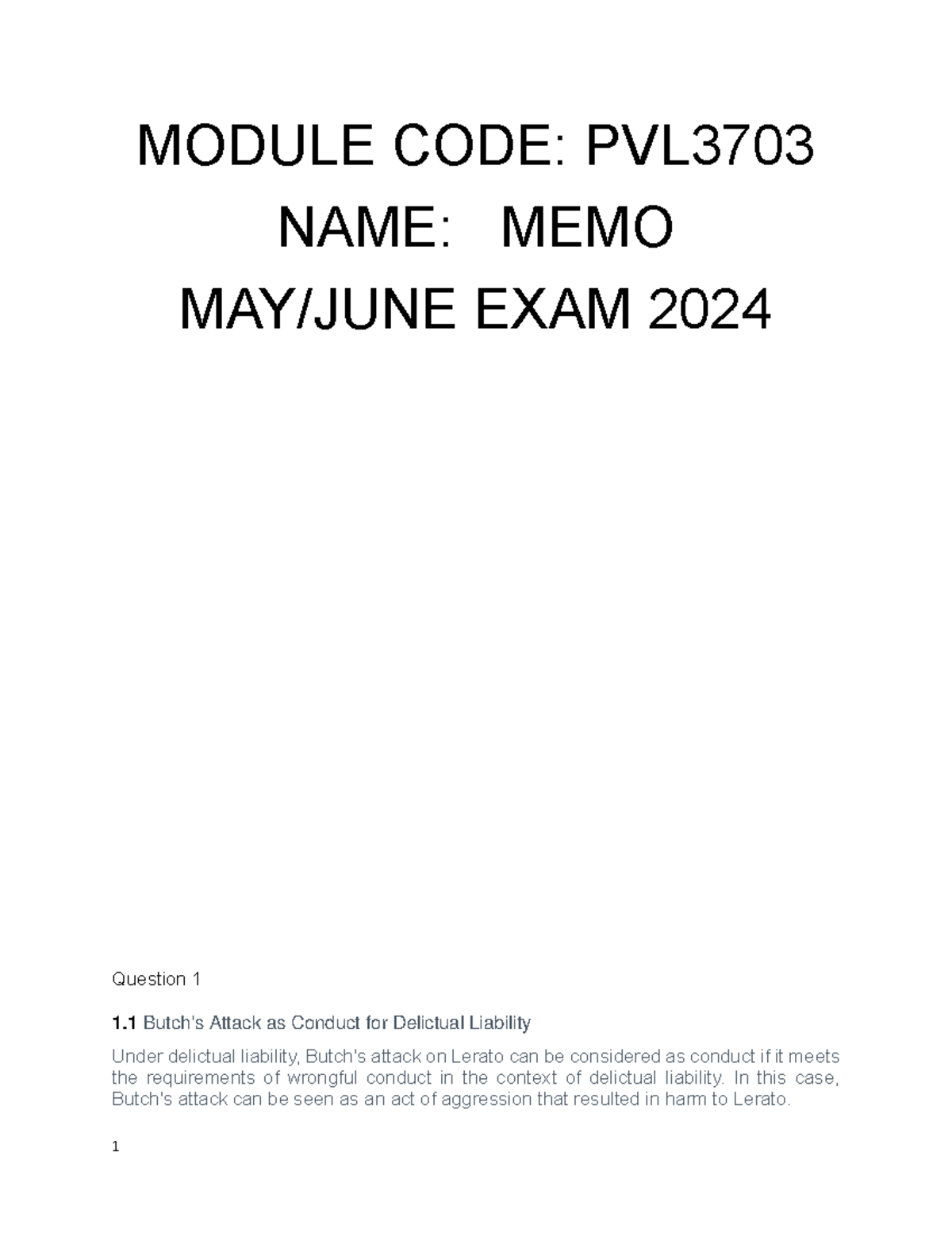 MEMO EXAM PVL3703 MAY JUNE 2024 - MODULE CODE: PVL NAME: MEMO MAY/JUNE ...