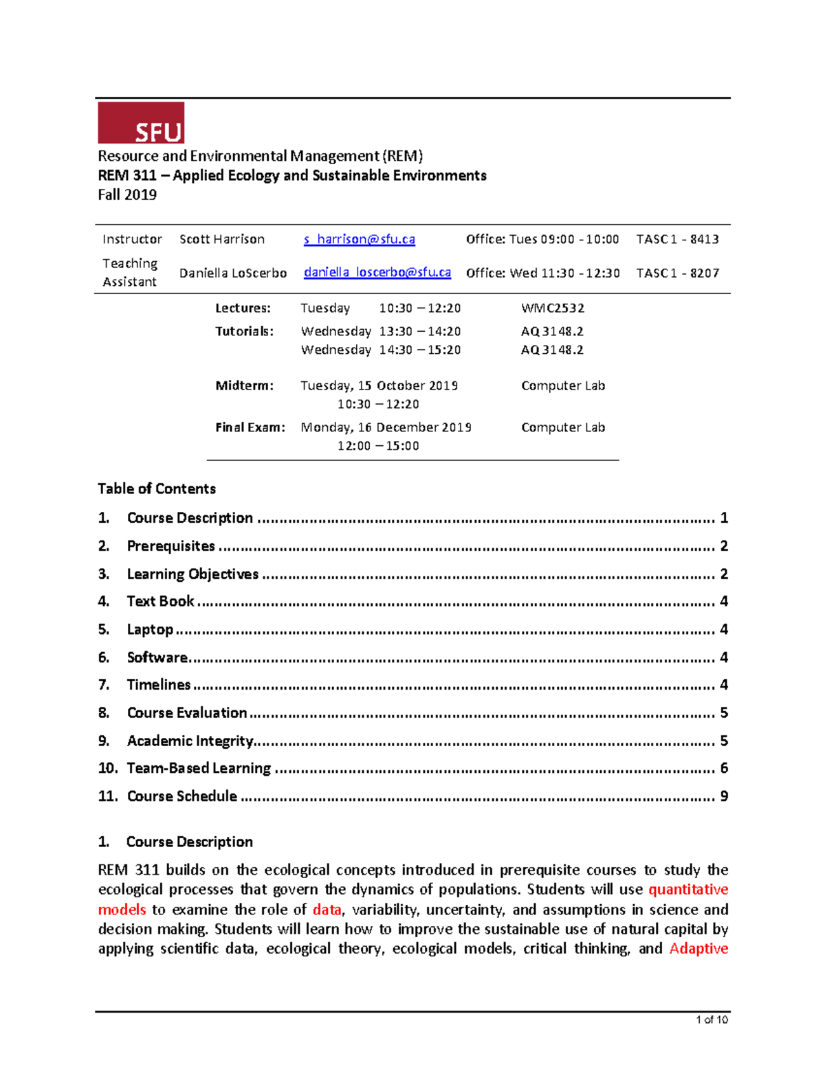 REM 311 - 2019 f - Course outline - TBL - Warning: TT: undefined function: 32 Resource and - Studocu