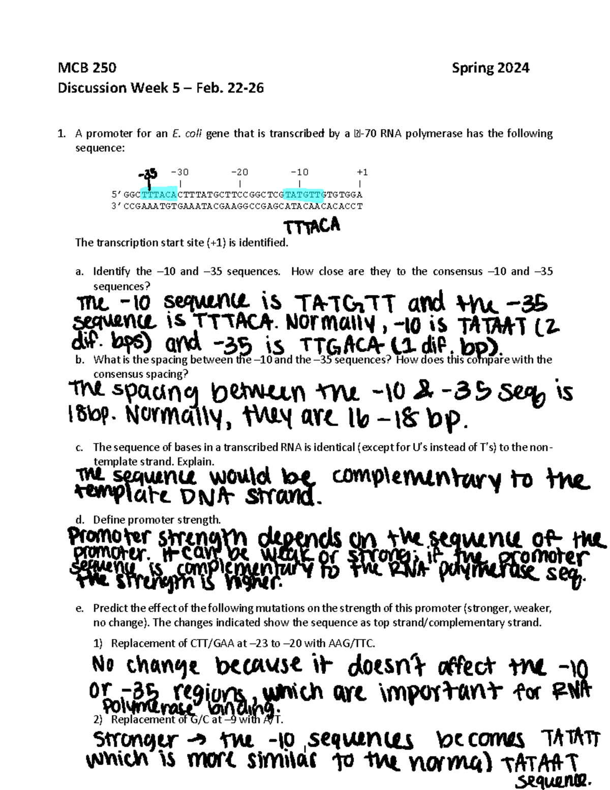 MCB 250 worksheet - MCB 250 Spring 2024 Discussion Week 5 – Feb. 22- 26 ...