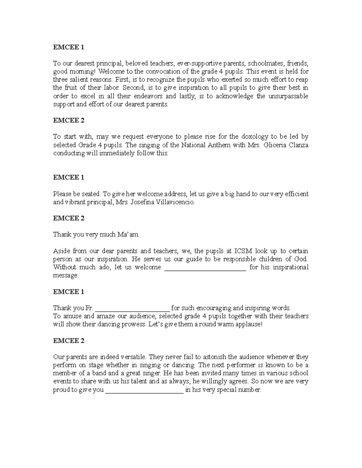 Emcee 1-sy-08-09-true - EMCEE 1 To our dearest principal, beloved teachers, ever-supportive ...