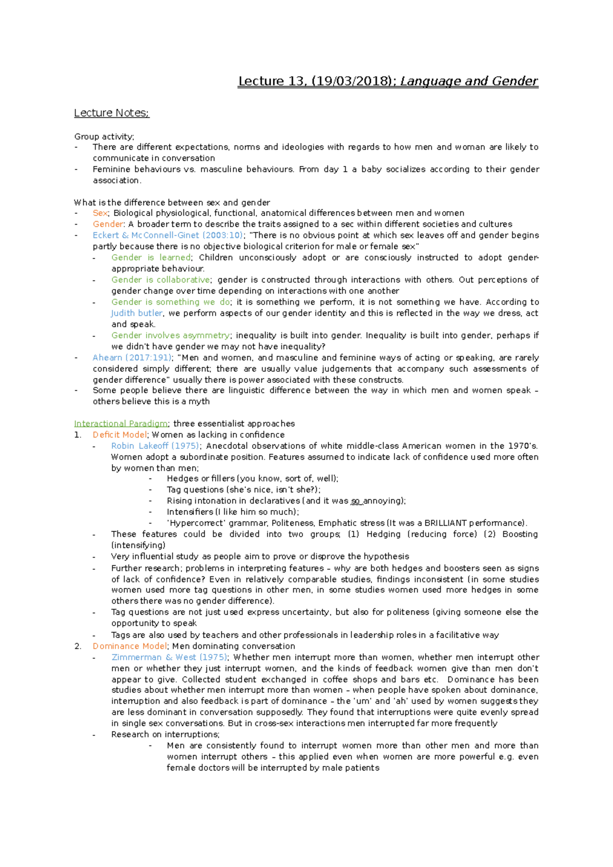 Lecture 13 19 03 2018 Language And Gender Lecture 13 Language