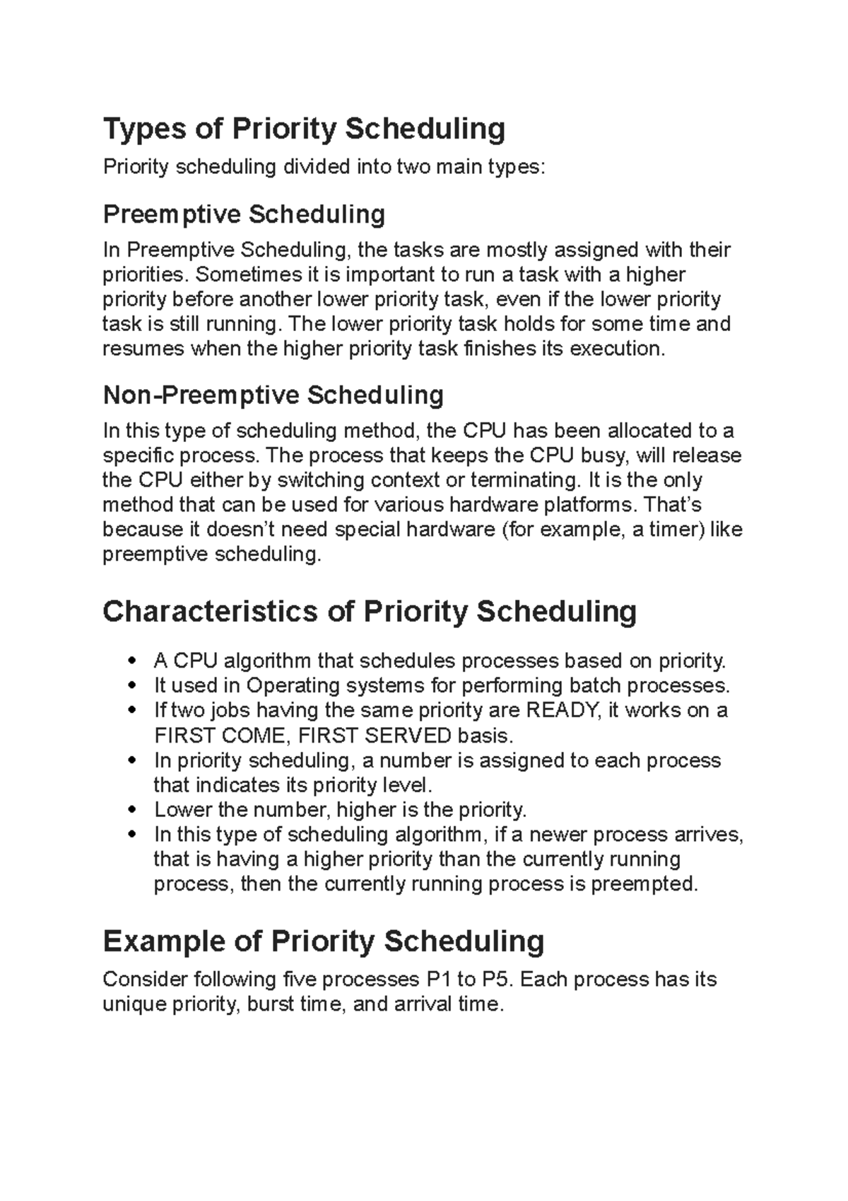Handout Preemptive Priority Scheduling Types Of Priority Scheduling Priority Scheduling