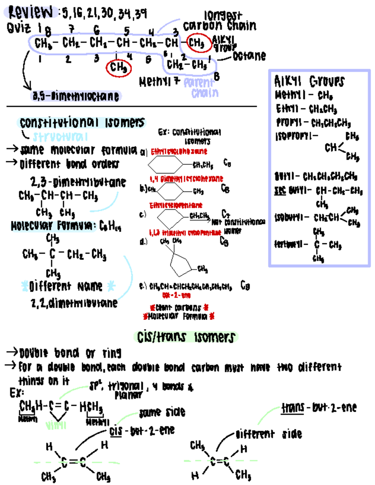 Week 2 Notes - Alkyl groups, Isomers, Functional Groups - Review :-b ...