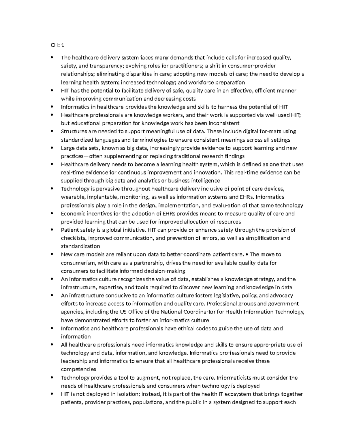 Ch summary notes - CH: 1 The healthcare delivery system faces many ...