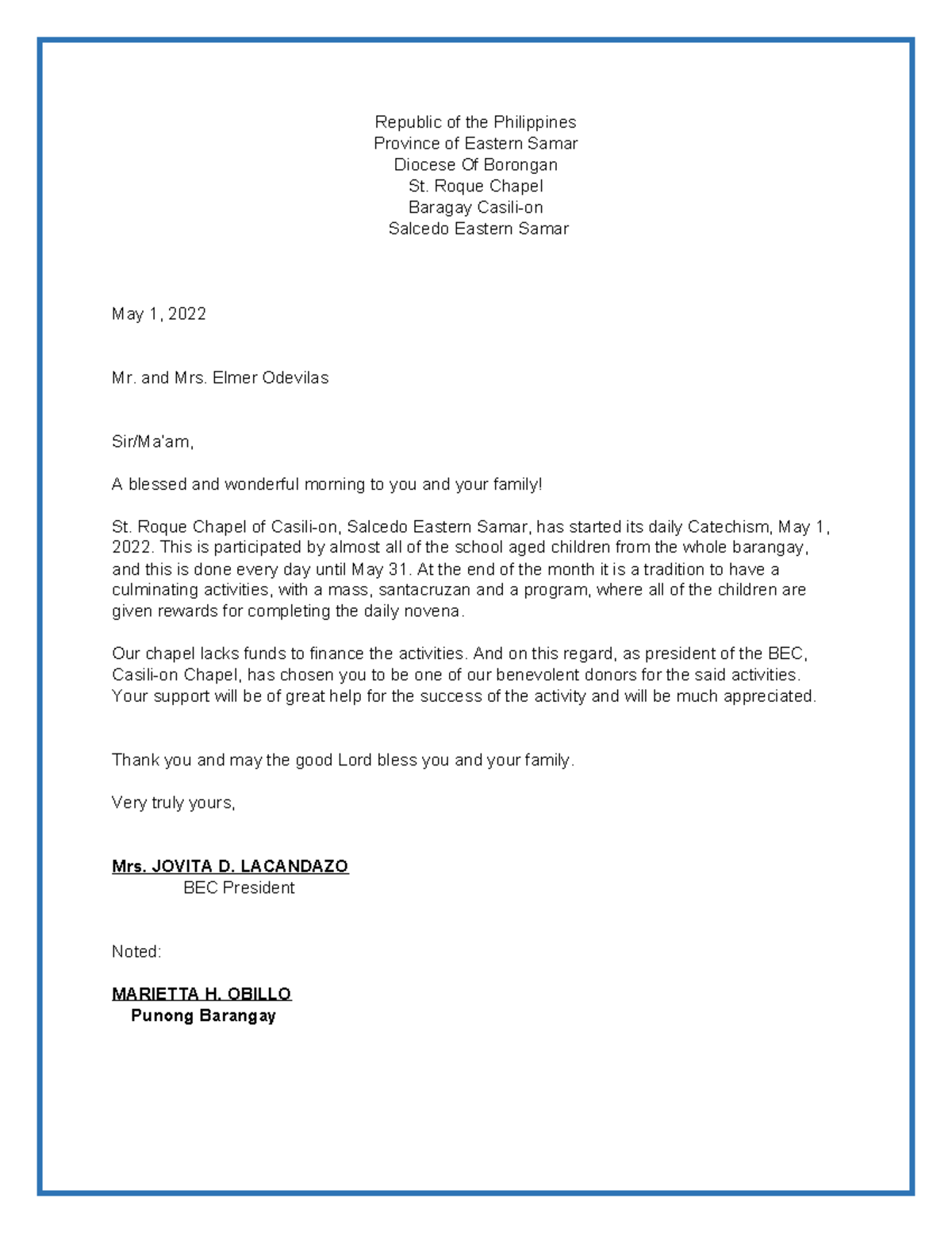 Solicitation-Letter - An example of Solicitation Letter. - Republic of ...