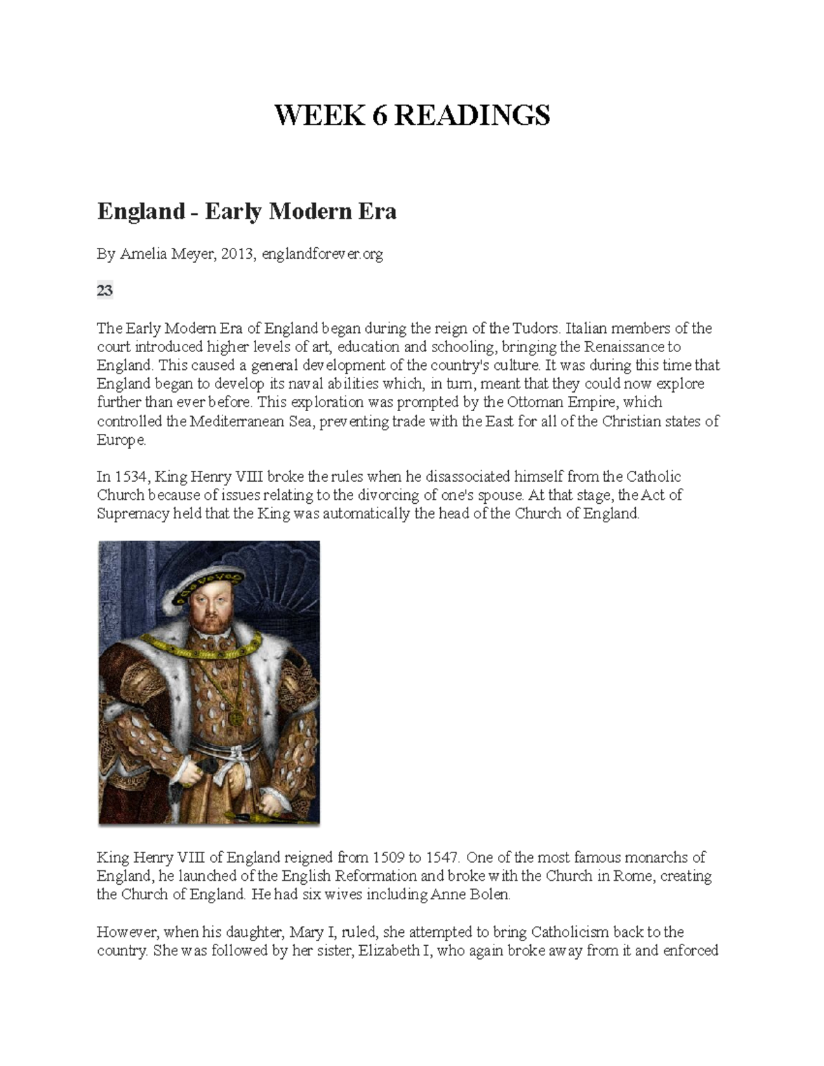 Early Modern Reading Packet-6 - WEEK 6 READINGS England - Early Modern ...