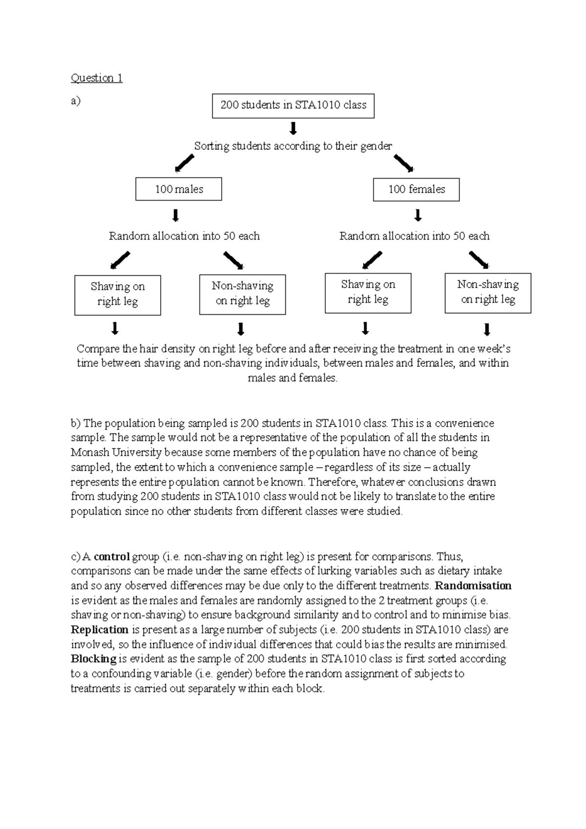 STA1010 Assignment 1 - Question 1 a) 200 students in STA1010 class Sorting students according to ...
