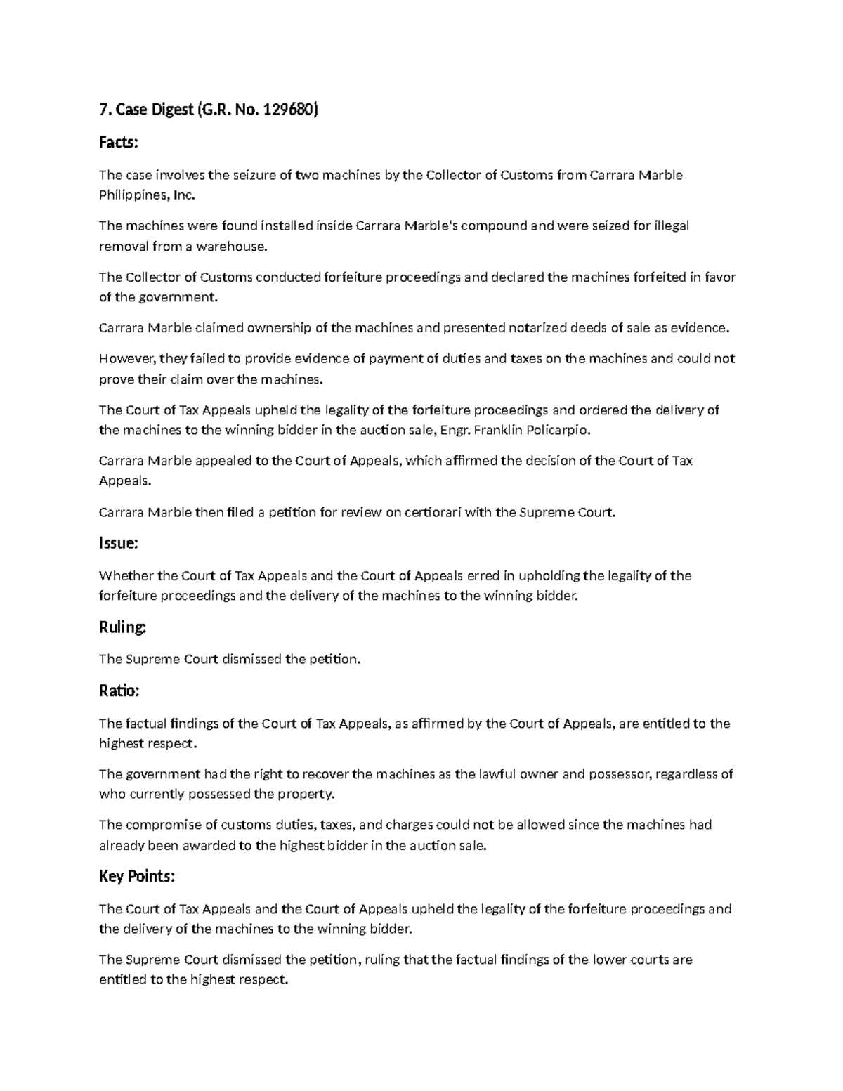 7 Case Digest G.R - 7. Case Digest (G. No. 129680) Facts: The case ...