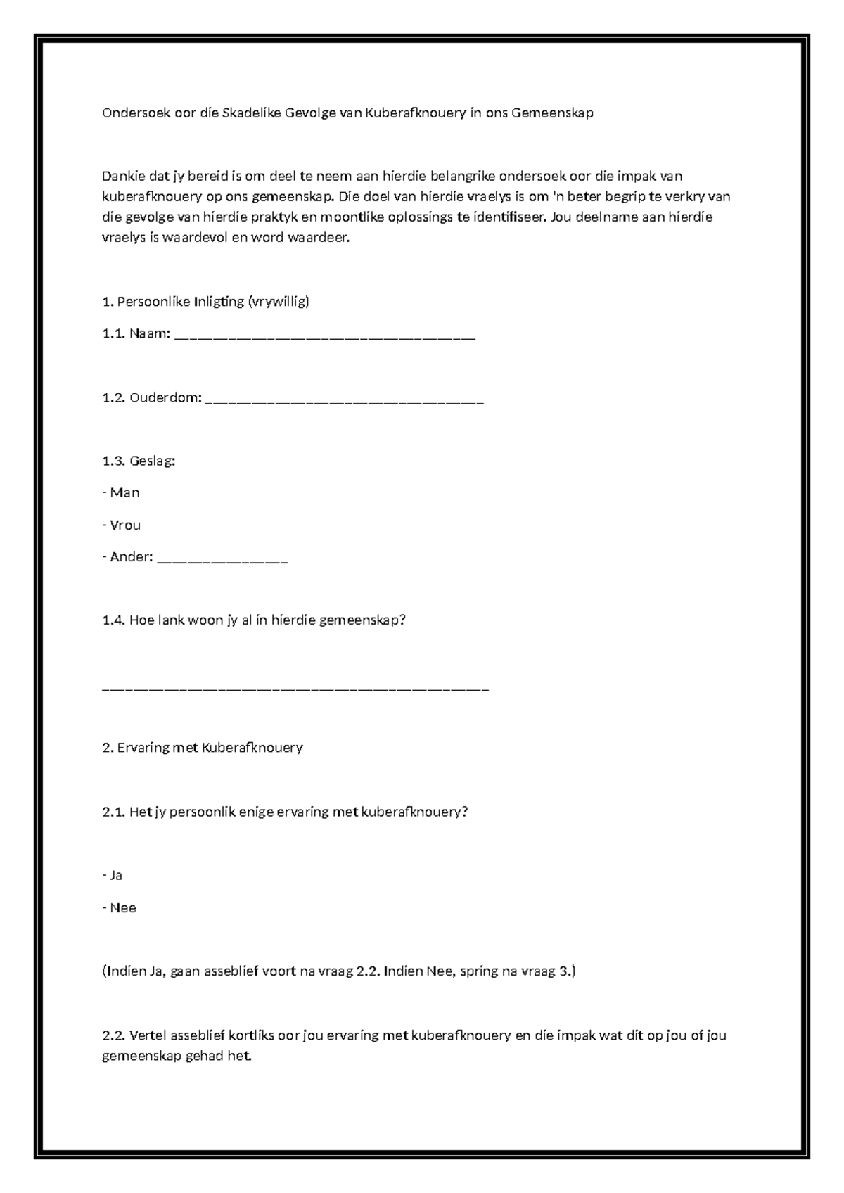 Ondersoek oor die Skadelike Gevolge van Kuberafknouery in ons ...