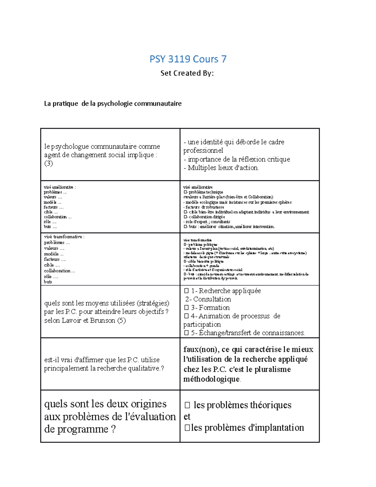 PSY -3119 flash cards cours 7 - PSY 3119 Cours 7 Set Created By: La ...