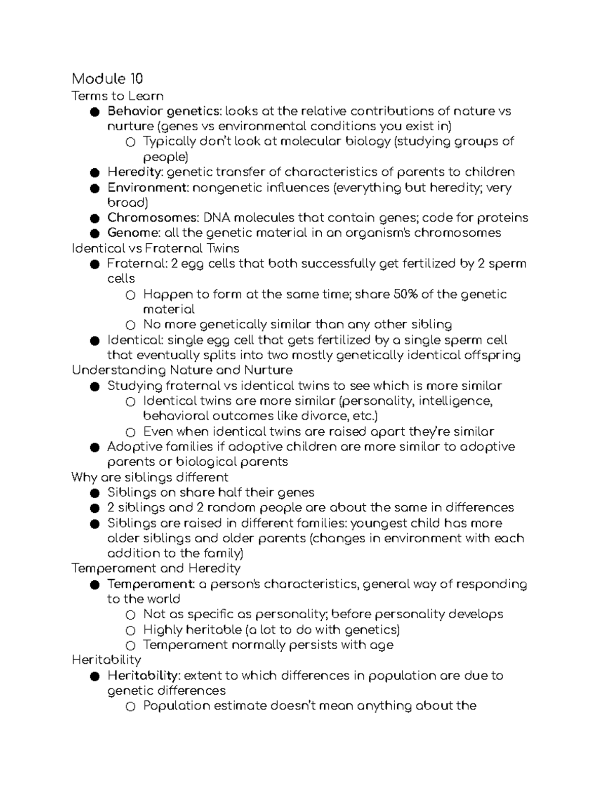 Psy 111 chapter 4 notes - Module 10 Terms to Learn Behavior genetics ...