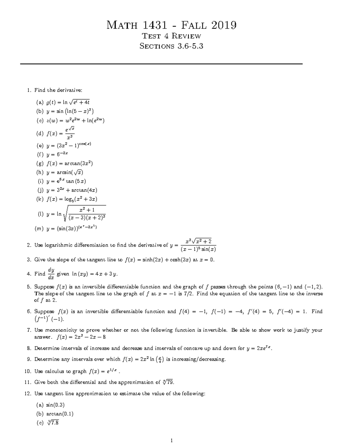 1431test4review - Test - Math 1431 - Fall 2019 Test 4 Review Sections 3 ...