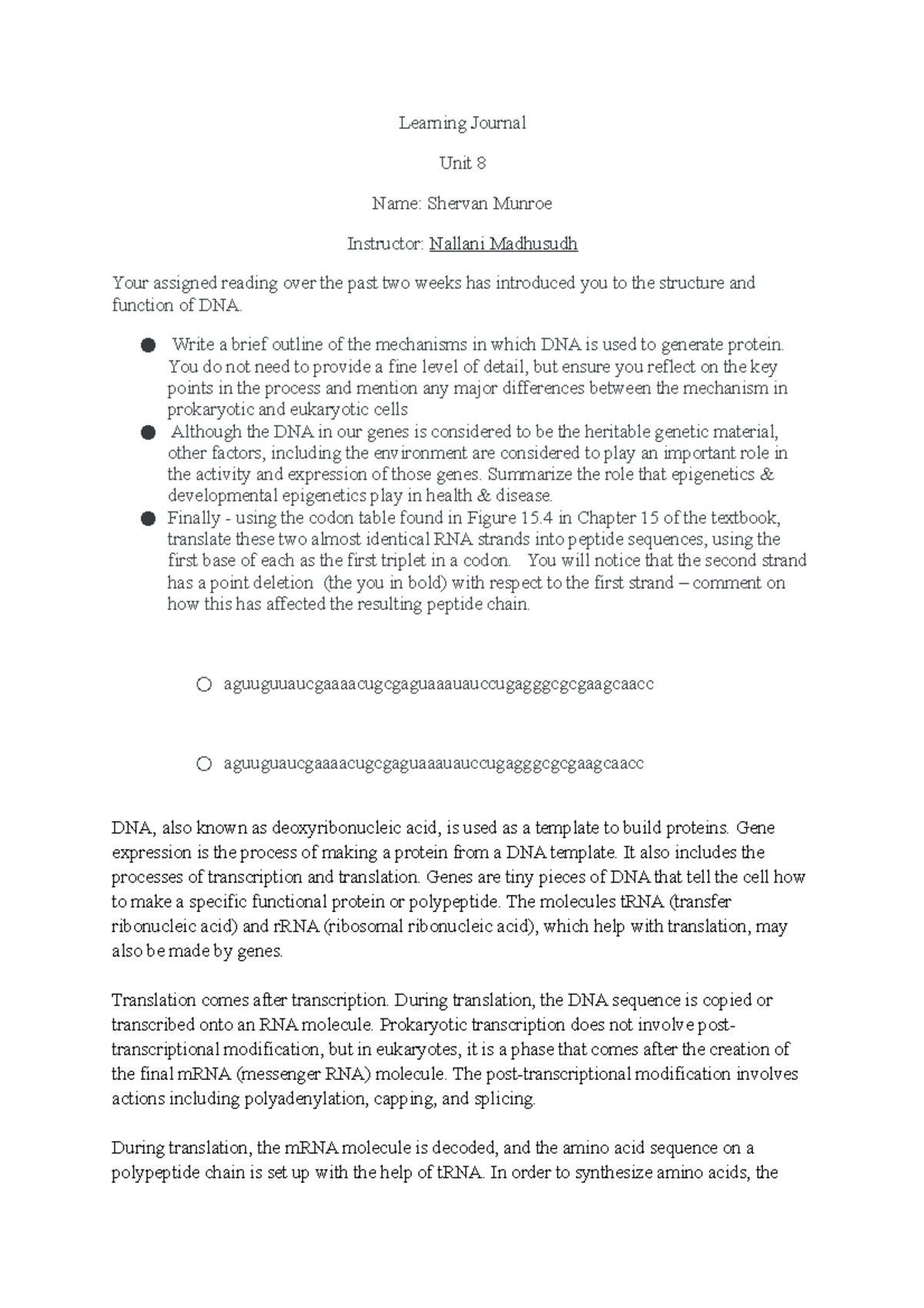 Learning Journal unit 8 Bio - Learning Journal Unit 8 Name: Shervan ...