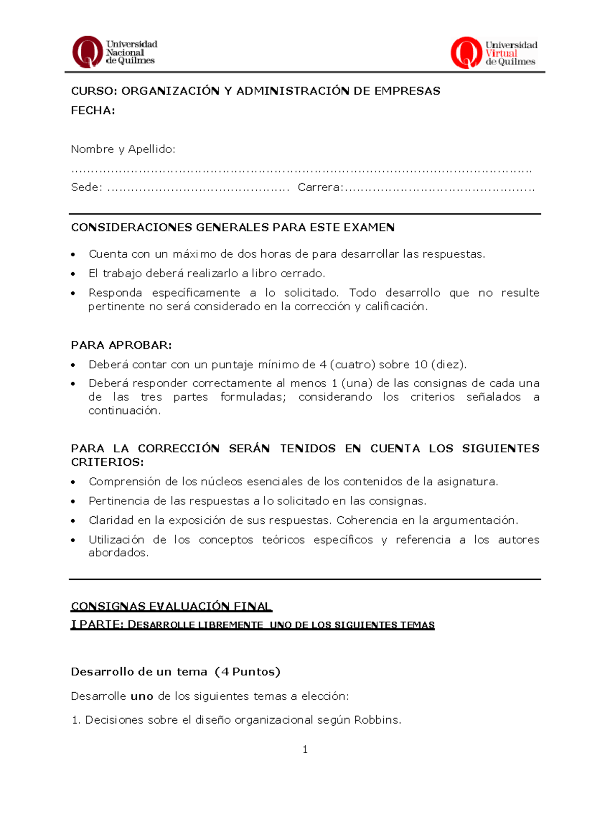 Final Virtual Oy AE - 1 CURSO: ORGANIZACIÓN Y ADMINISTRACIÓN DE ...
