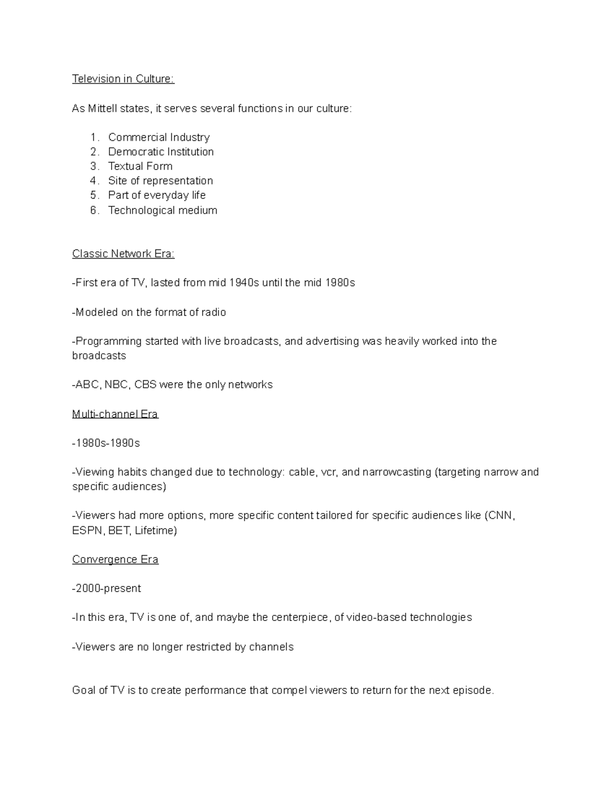 Film Notes TV - Television in Culture: As Mittell states, it serves ...