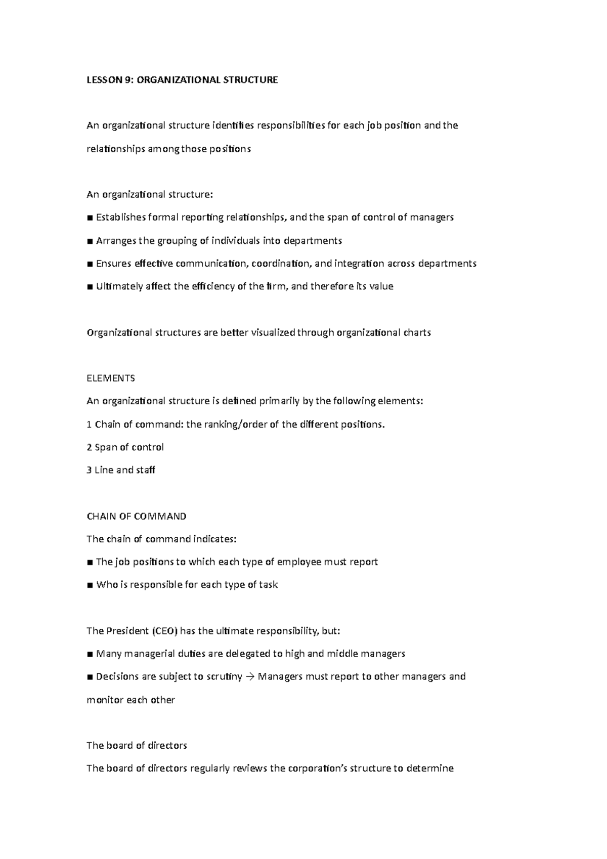 Lesson 9: Organizational structure - Introduction to business - LESSON ...