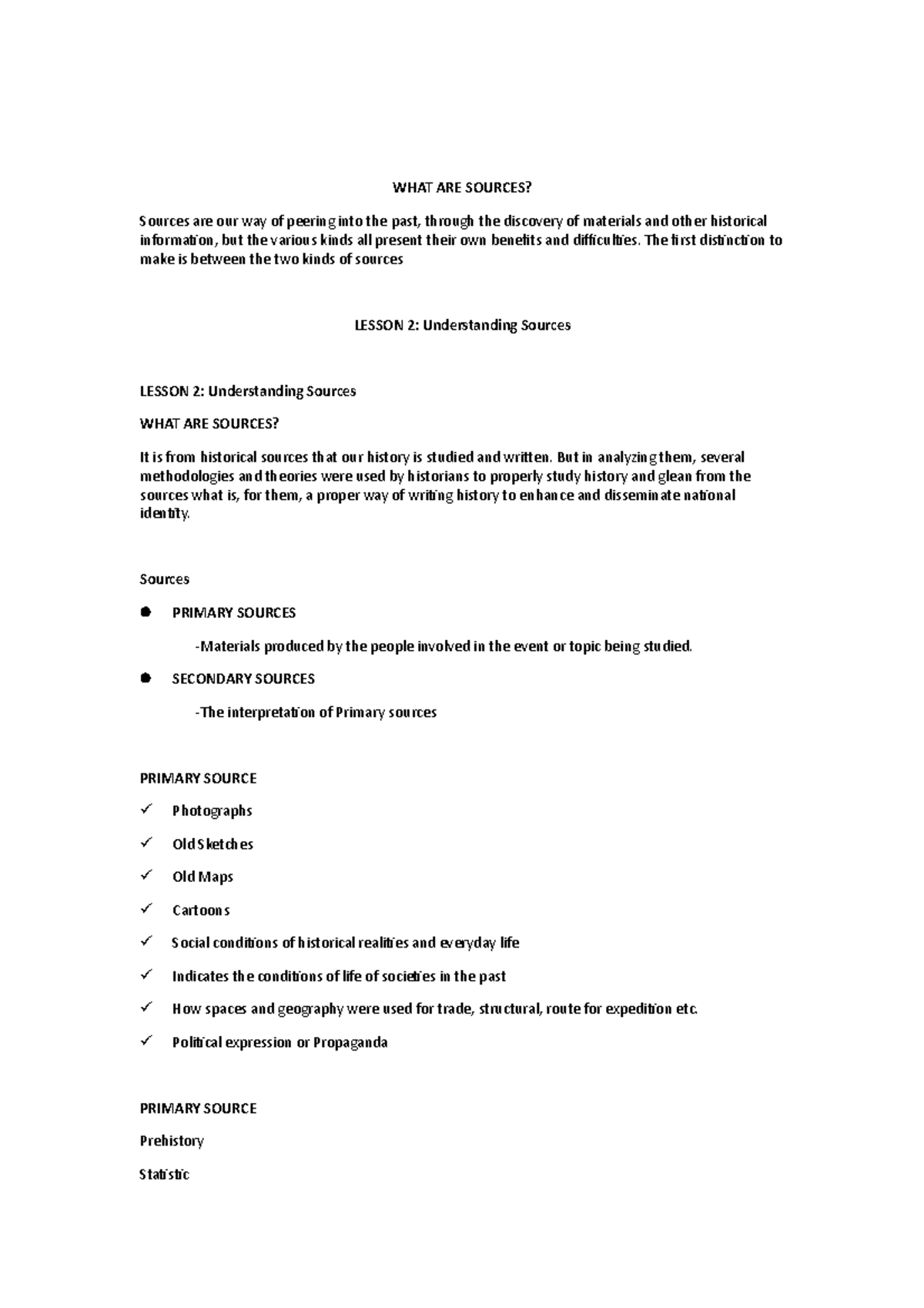 Lesson 2 Understanding Sources - WHAT ARE SOURCES? Sources are our way ...