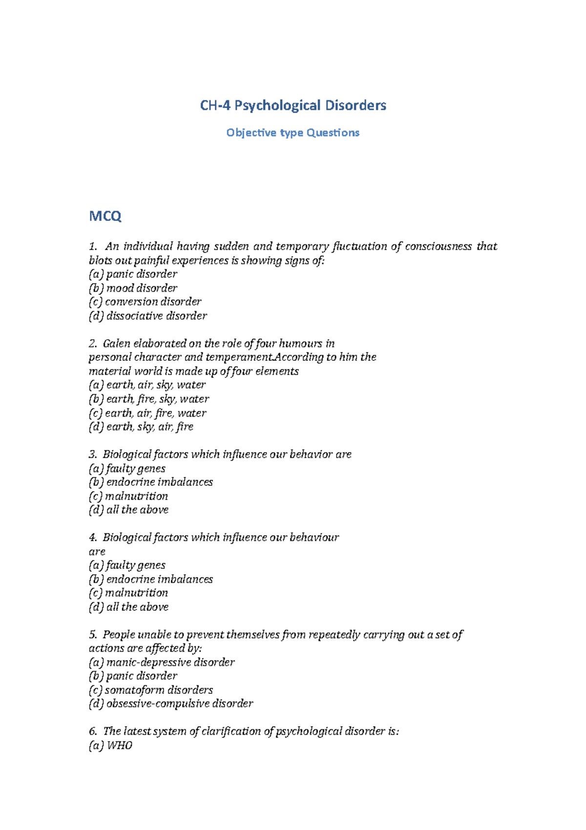Mcq ch 4 - Important MCQs for the marketing - CH-4 Psychological ...