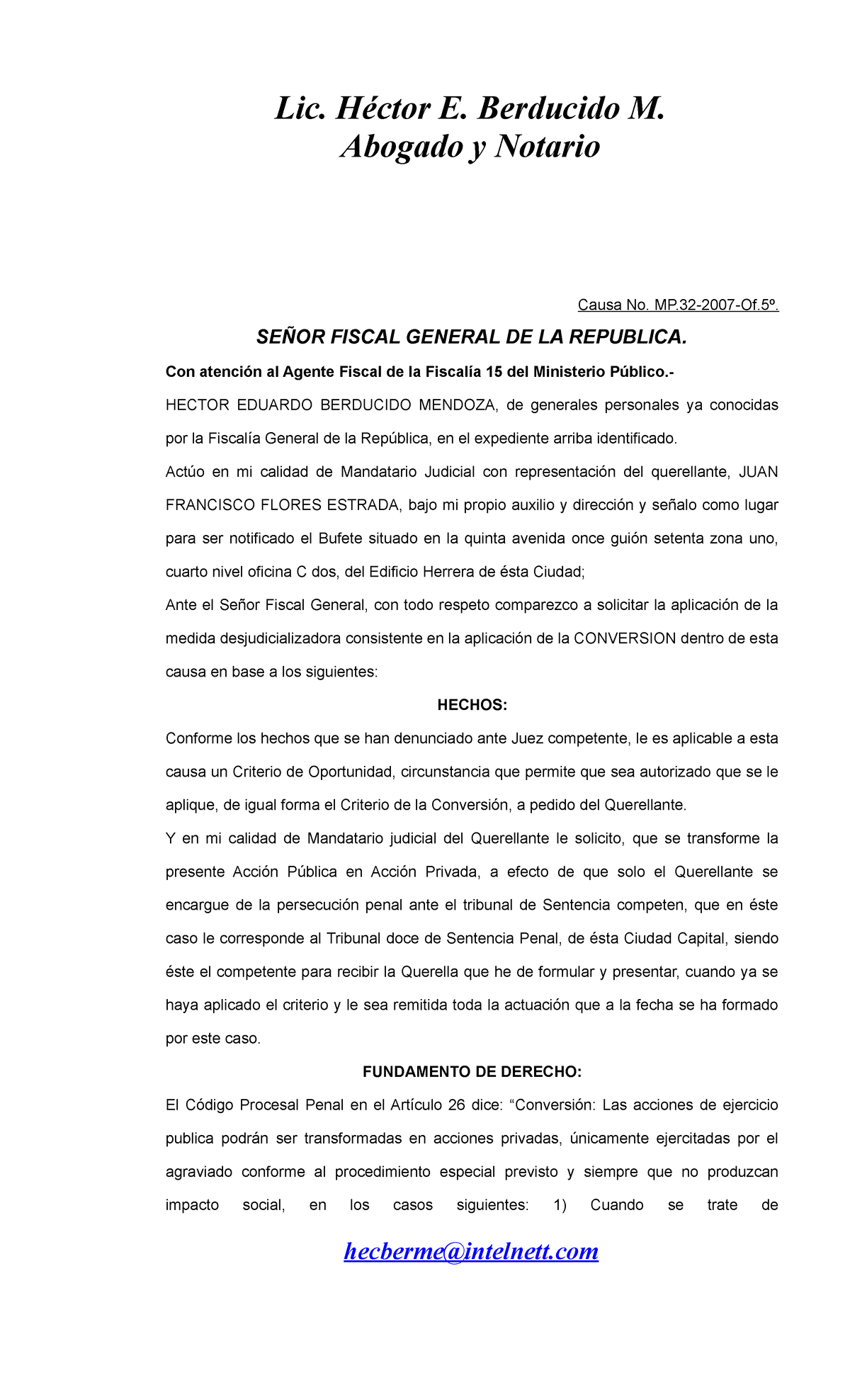 Querellante Ejemplo - Querella penal. - Lic. Héctor E. Berducido M ...