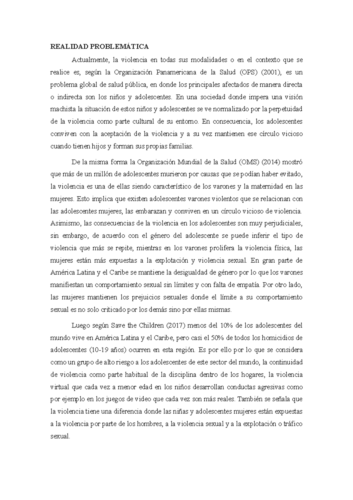 Realidad Problemática - ejemplo - REALIDAD PROBLEMÁTICA Actualmente, la ...
