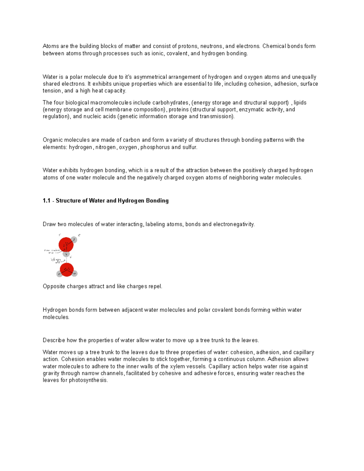 Unit 1 bio - Summary General Biology - Atoms are the building blocks of ...