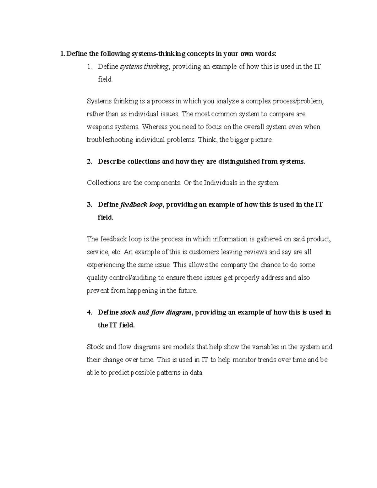 IT200 mod 6 QA Summary and Ref - Define the following systems-thinking concepts in your own ...