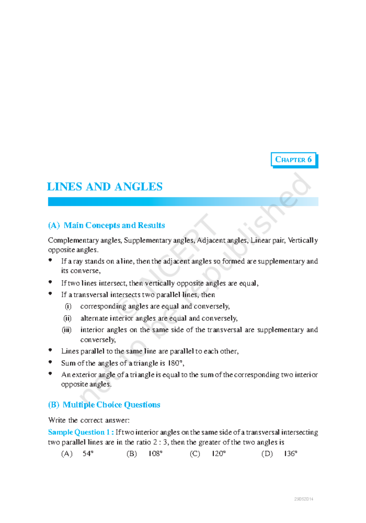 LINES AND ANGLES - (A) Main Concepts and Results Complementary angles ...