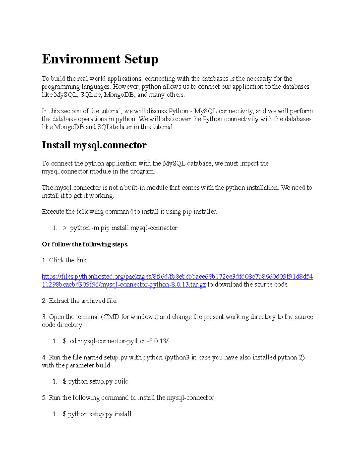 Environment Setup for Environment Setupython mysql - Environment Setup ...