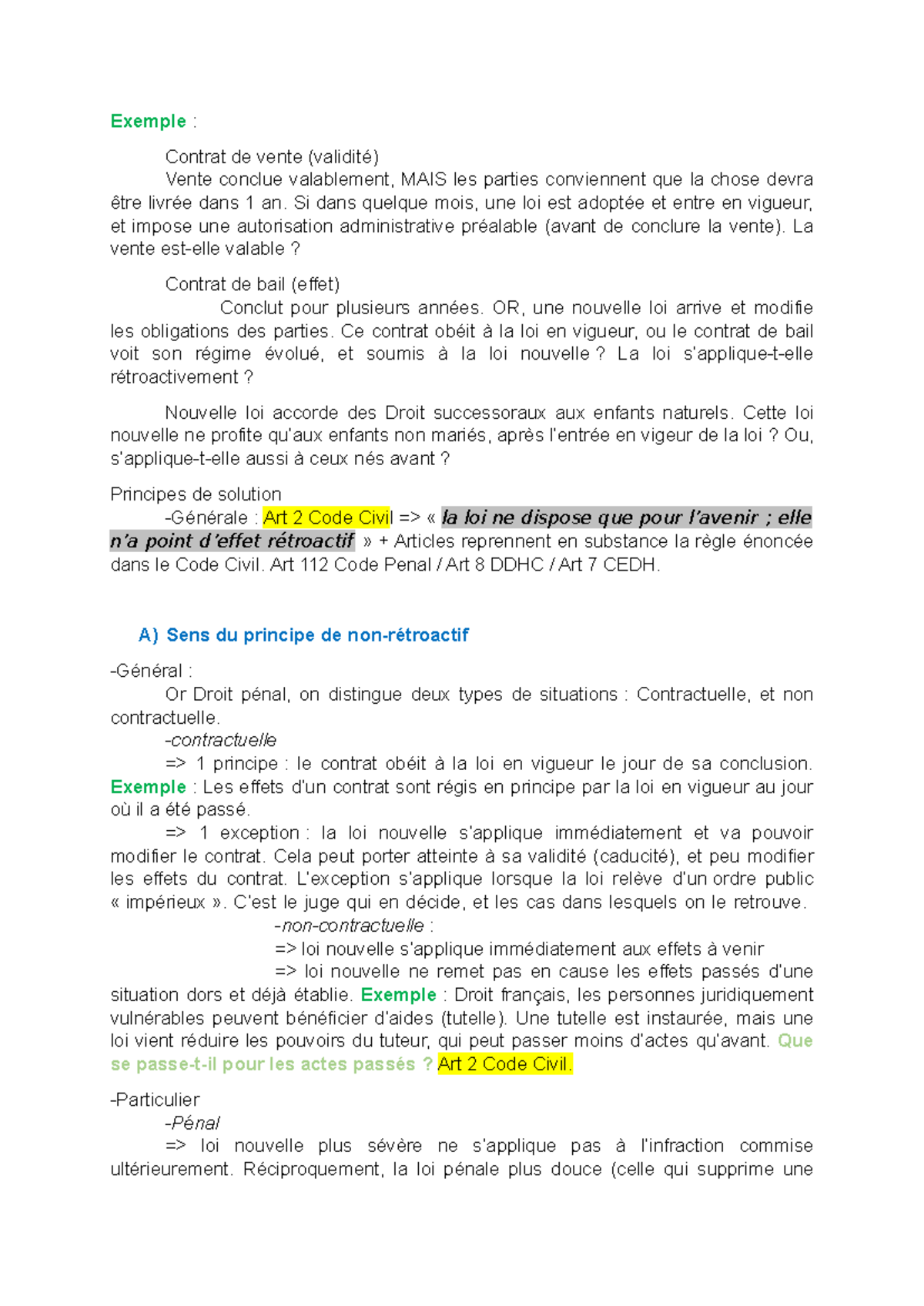 Loi nouvelle qui succède à une loi ancienne - Exemple : Contrat de ...