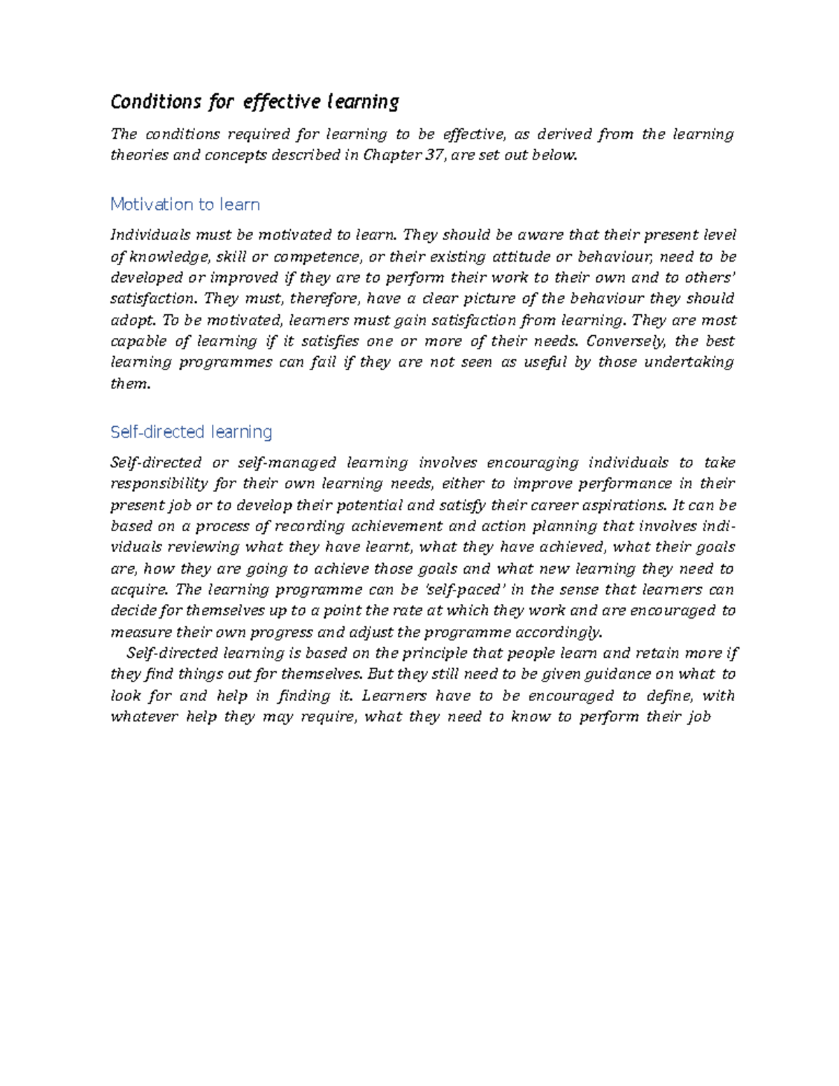 Conditions for effective learning - Motivation to learn Individuals ...