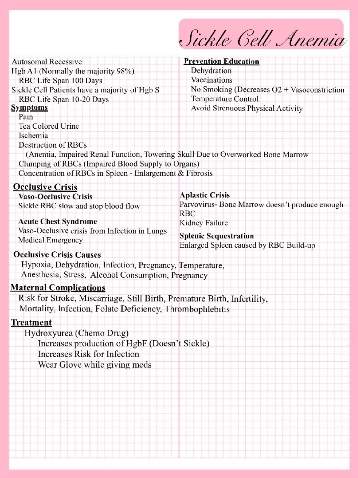 Sickle Cell Anemia Anemia Lecture Notes - nursing - Studocu
