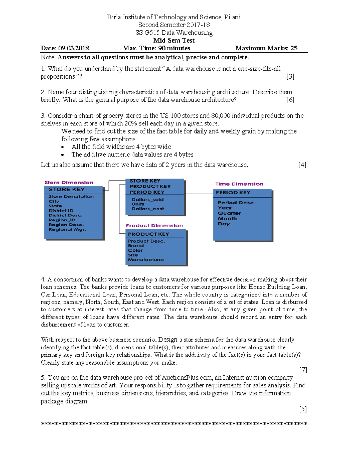 DW Previous Year Paper - Birla Institute of Technology and Science, Pilani Second Semester 2017 ...