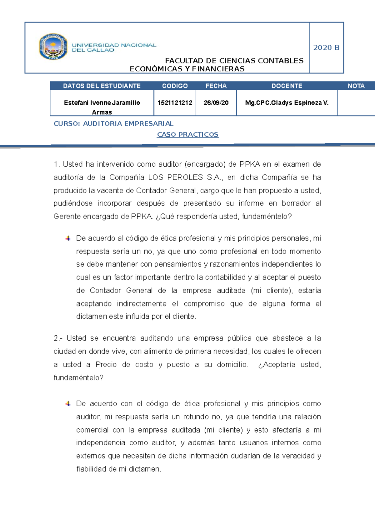 CASO N 1 Caso Pr ctico F F FACULTAD DE CIENCIAS CONTABLES CASO N 1 Caso Pr ctico F F FACULTAD DE CIENCIAS CONTABLES