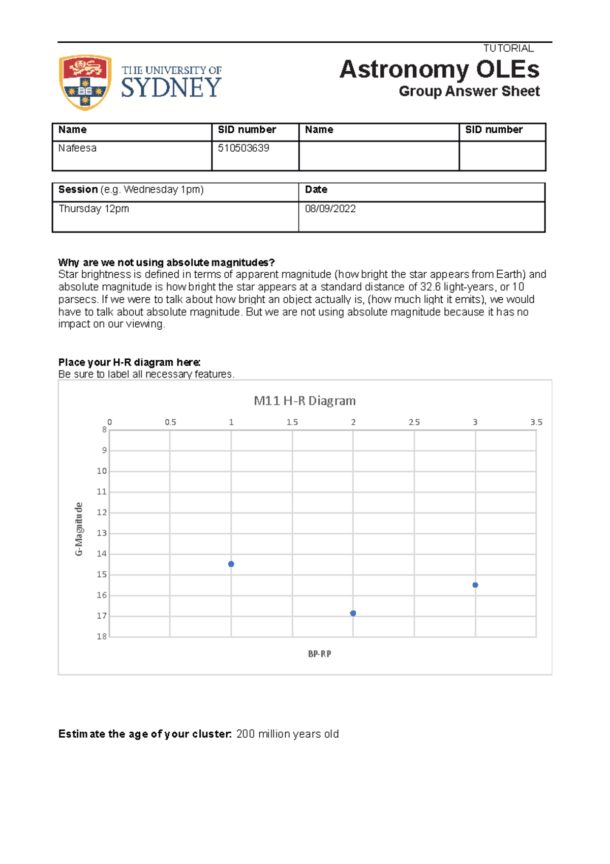 Tut2 OLET1638 Astro Student Answer Sheet 2021 - TUTORIAL Astronomy OLEs ...